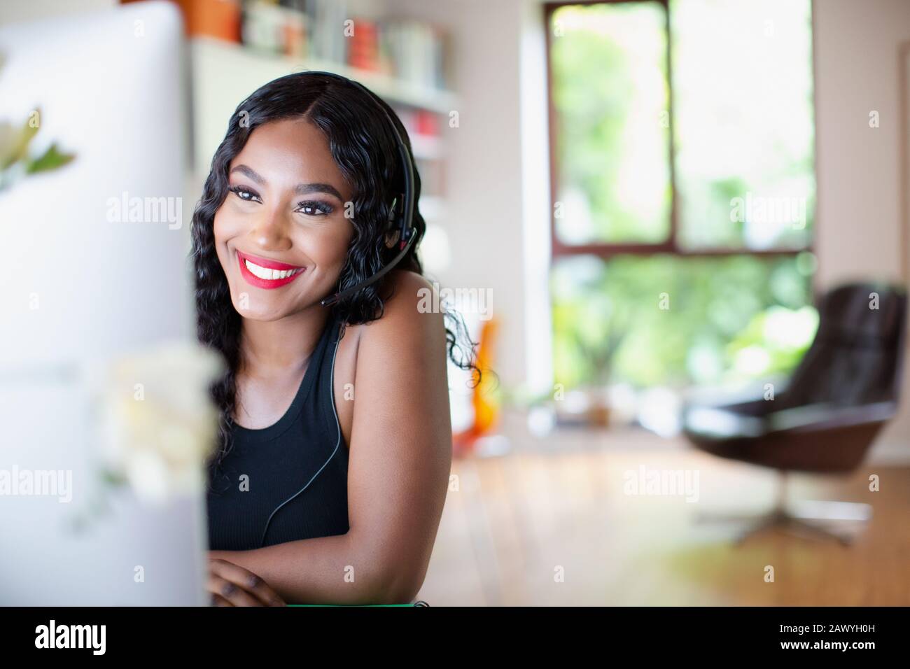 Working home computer with headset hi-res stock photography and images ...