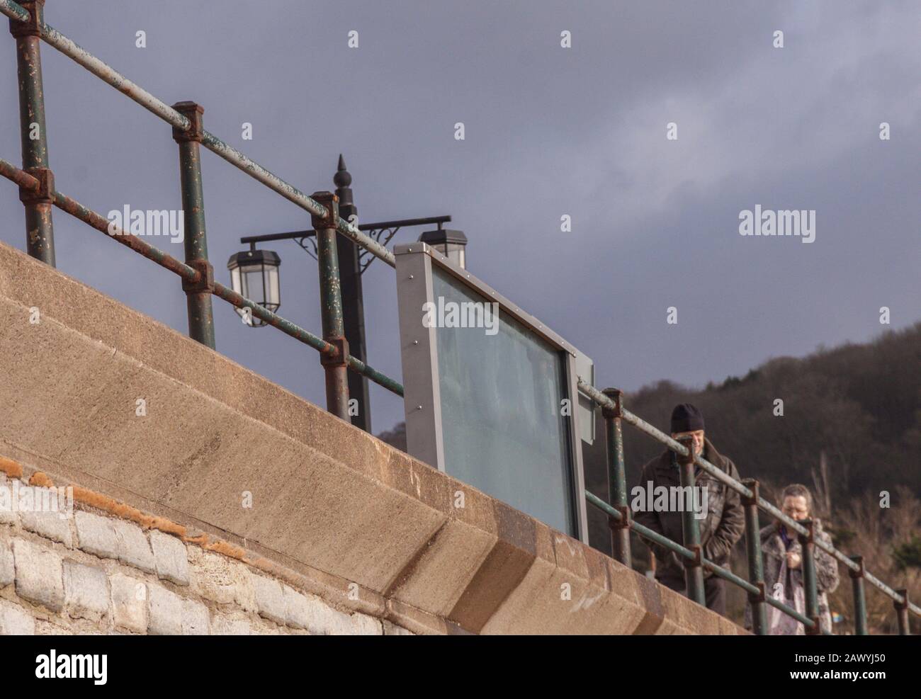 Sidmouth, Devon. 10th Feb 2020. UK Weather: Glass sea defence panels ...