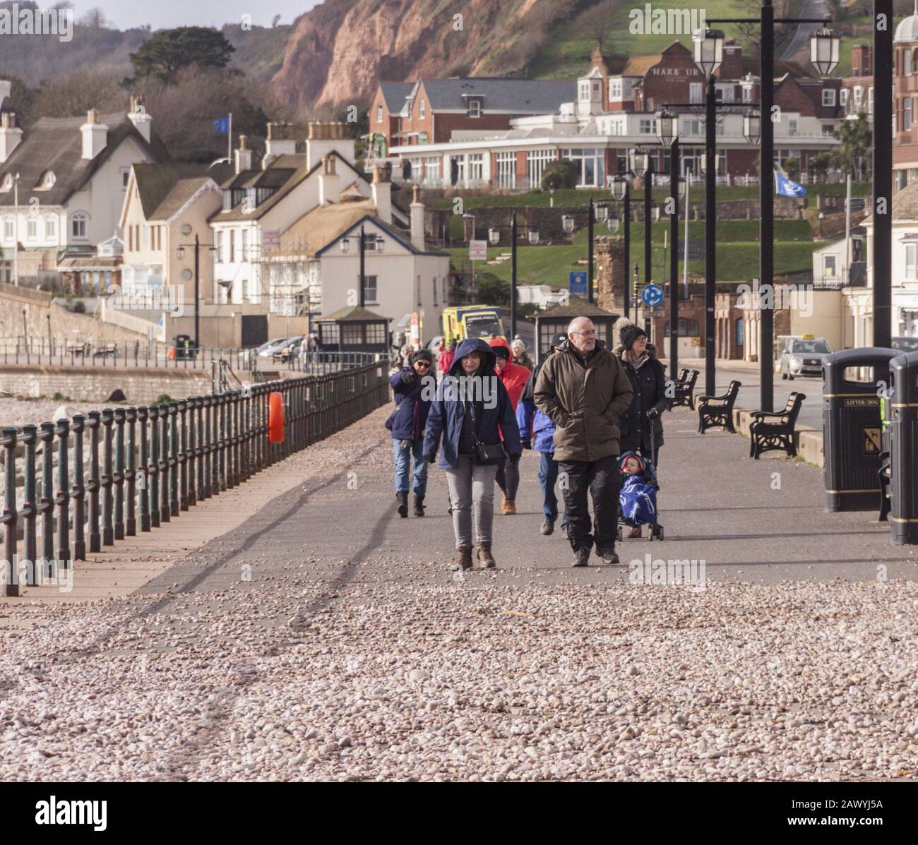 Sidmouth, Devon. 10th Feb 2020. UK Weather: Glass sea defence panels ...