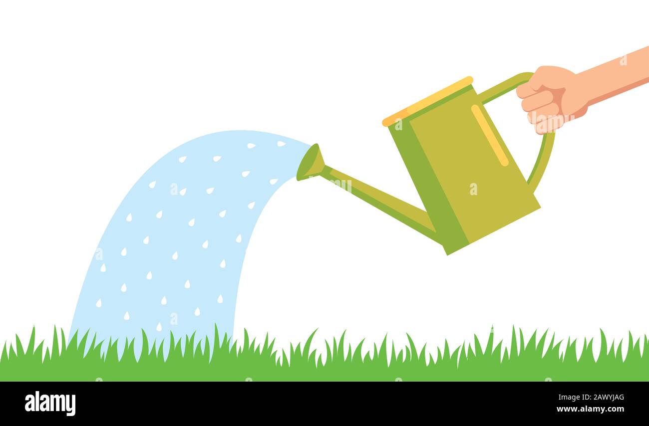 Vector hand holding watering can watering plant in pot, business ...