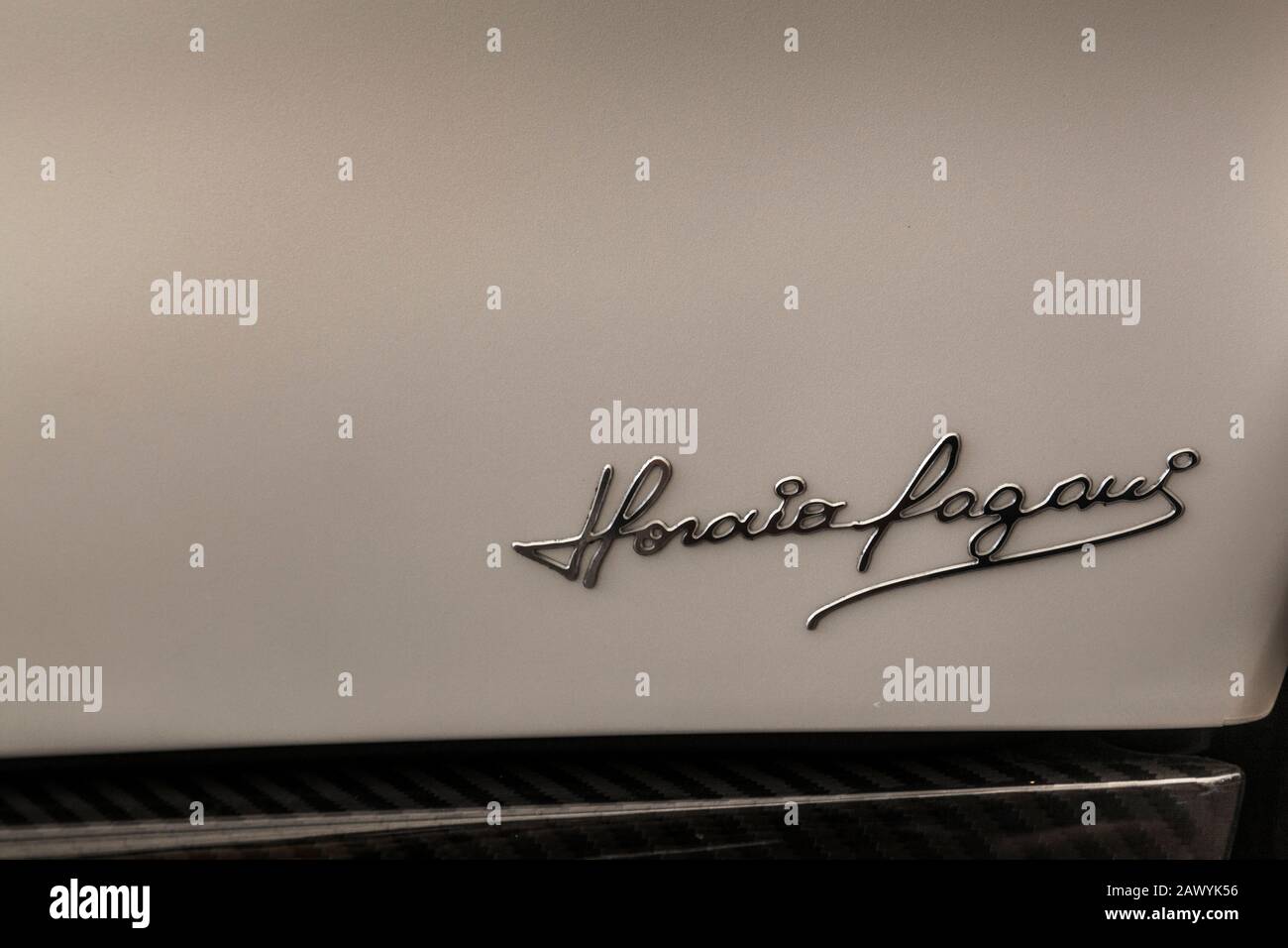 Close-up of signature detail of 2018 Pagani Huayra Roadster Stock Photo ...