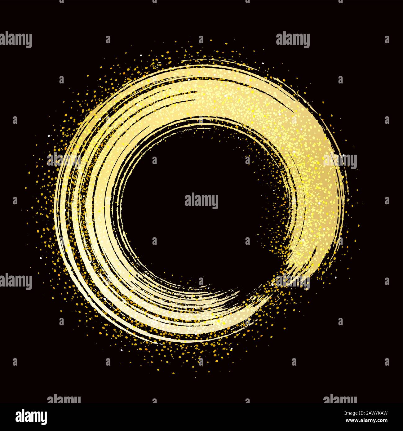 brush stroke golden round frame on black background Stock Vector Image ...