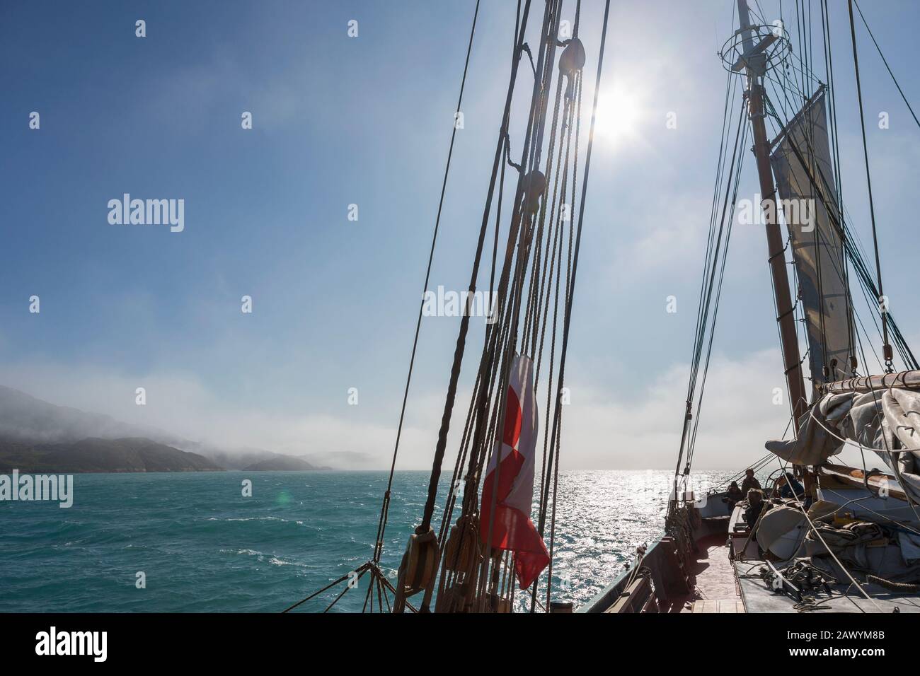 Sailboat rigging on sunny Atlantic Ocean Greenland Stock Photo - Alamy