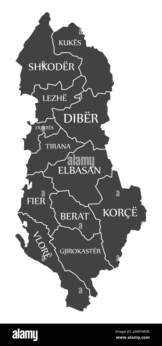 Albania map with counties and labels black Stock Vector Image & Art - Alamy