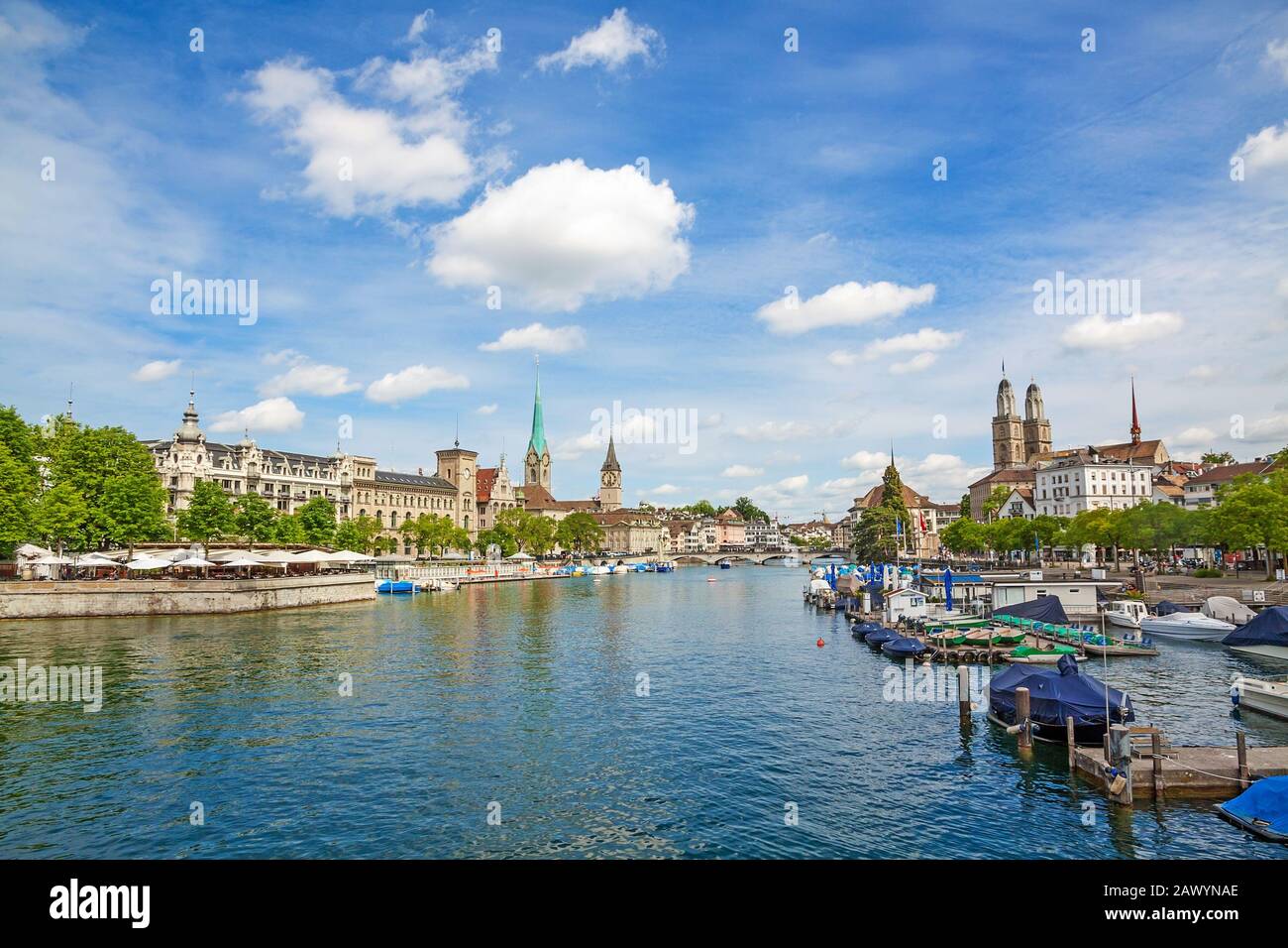 Panoramic view of downtown Zurich city center with famous Minsters ...