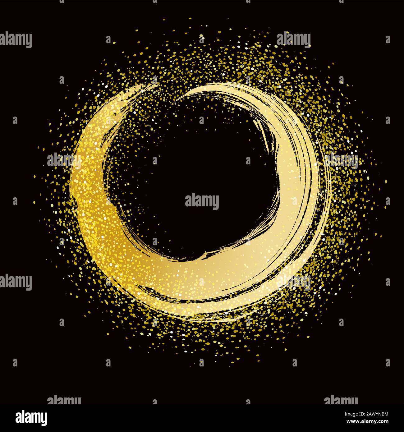 brush stroke golden round frame on black background Stock Vector Image ...