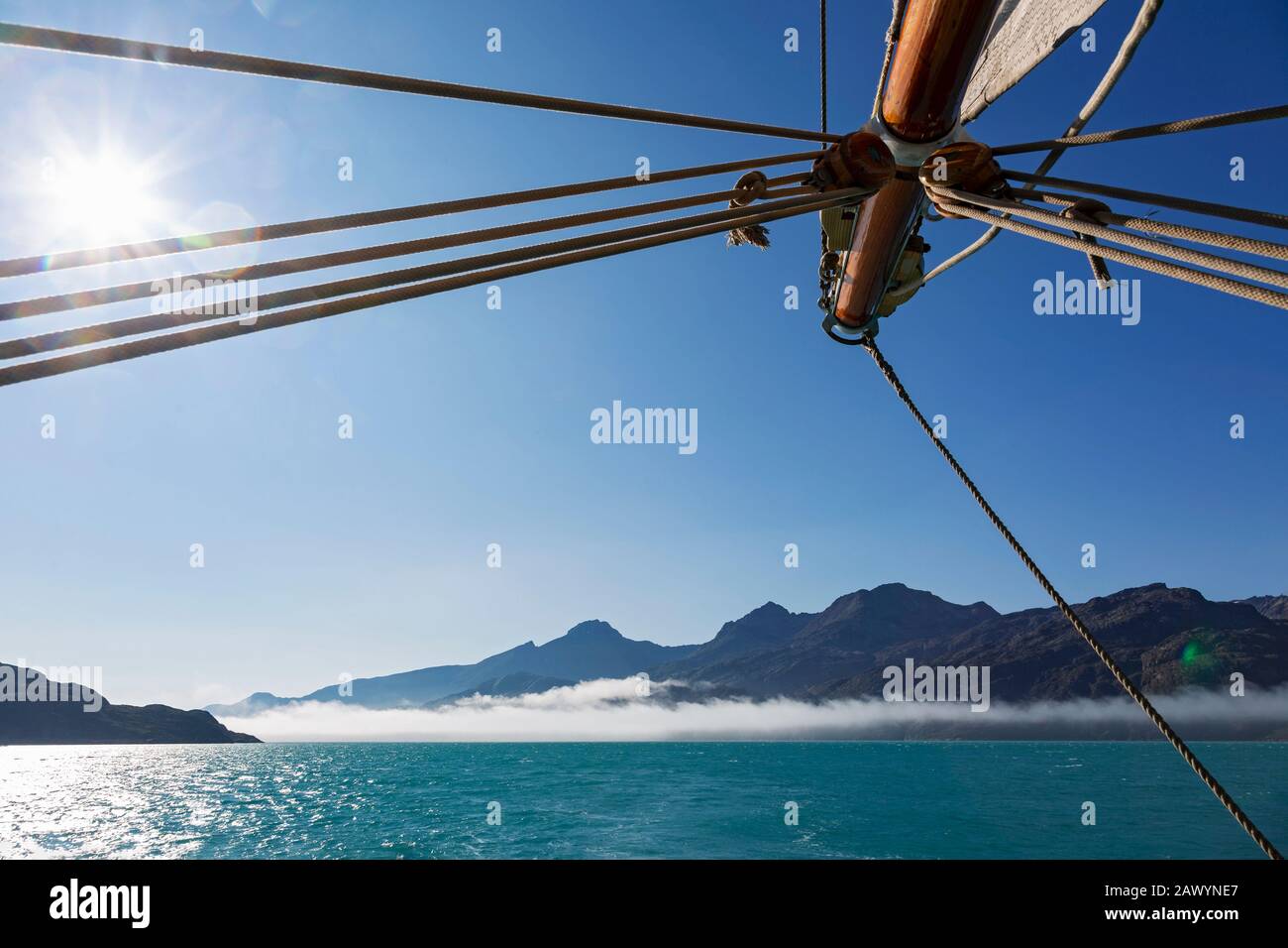 Sailboat mast over sunny remote Atlantic Ocean Greenland Stock Photo ...