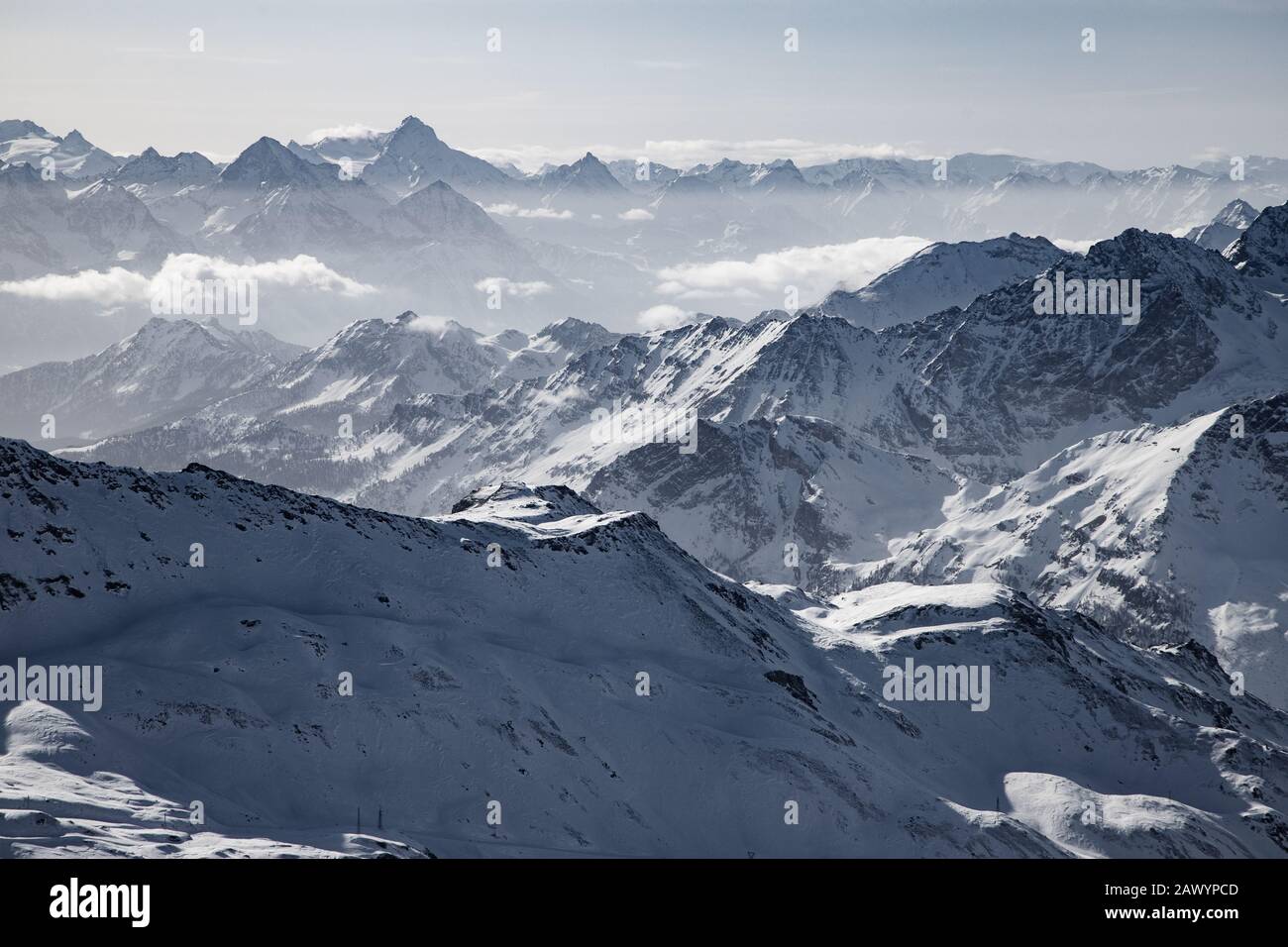 snow covered peaks in the Swiss Alps Matterhorn glacier paradise Stock ...