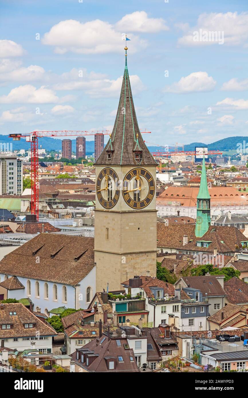 Zurich, Switzerland - June 10, 2017: Church Saint Peter in downtown ...
