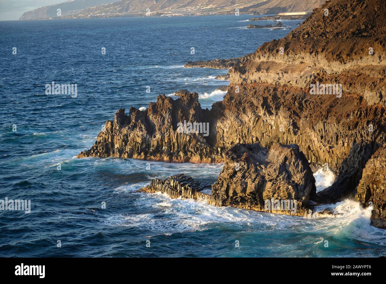 Atlantic Ocean coastline of La Palma Island, the Canaries. Volcanic ...