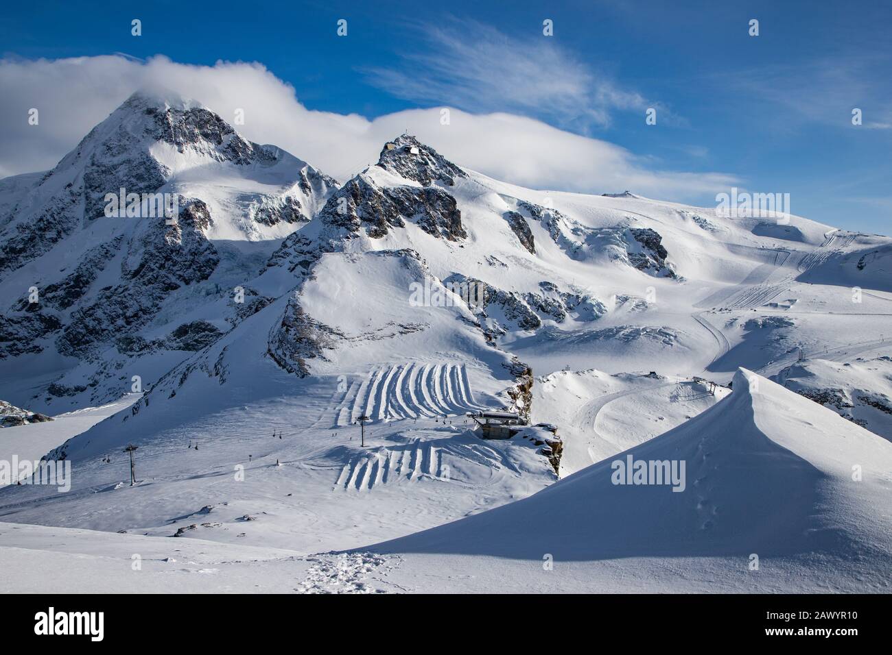 snow covered peaks in the Swiss Alps Matterhorn glacier paradise Stock ...