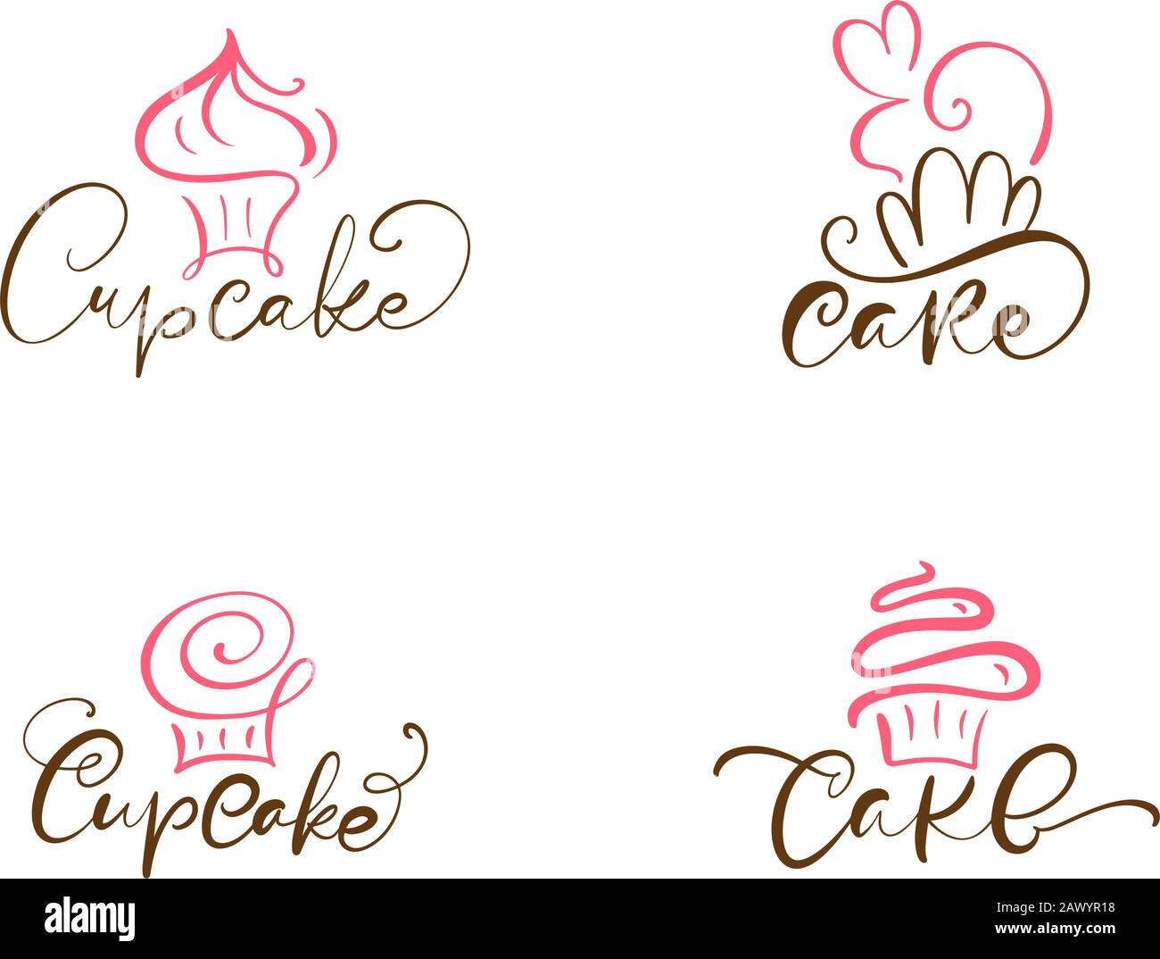 Set of four illustrations of cake vector calligraphic text with logo ...