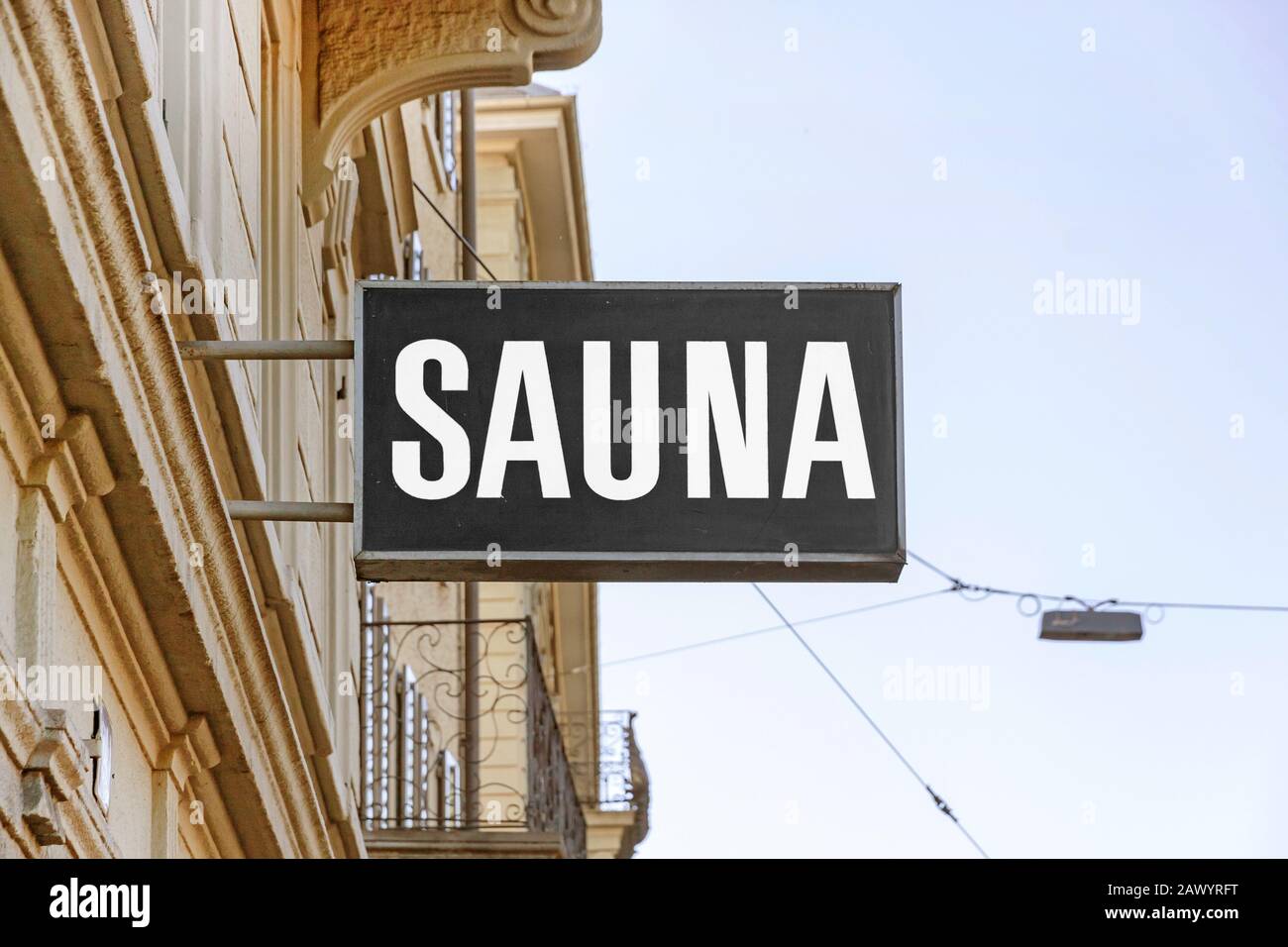 signboard on the street (photo) labeled with SAUNA Stock Photo - Alamy