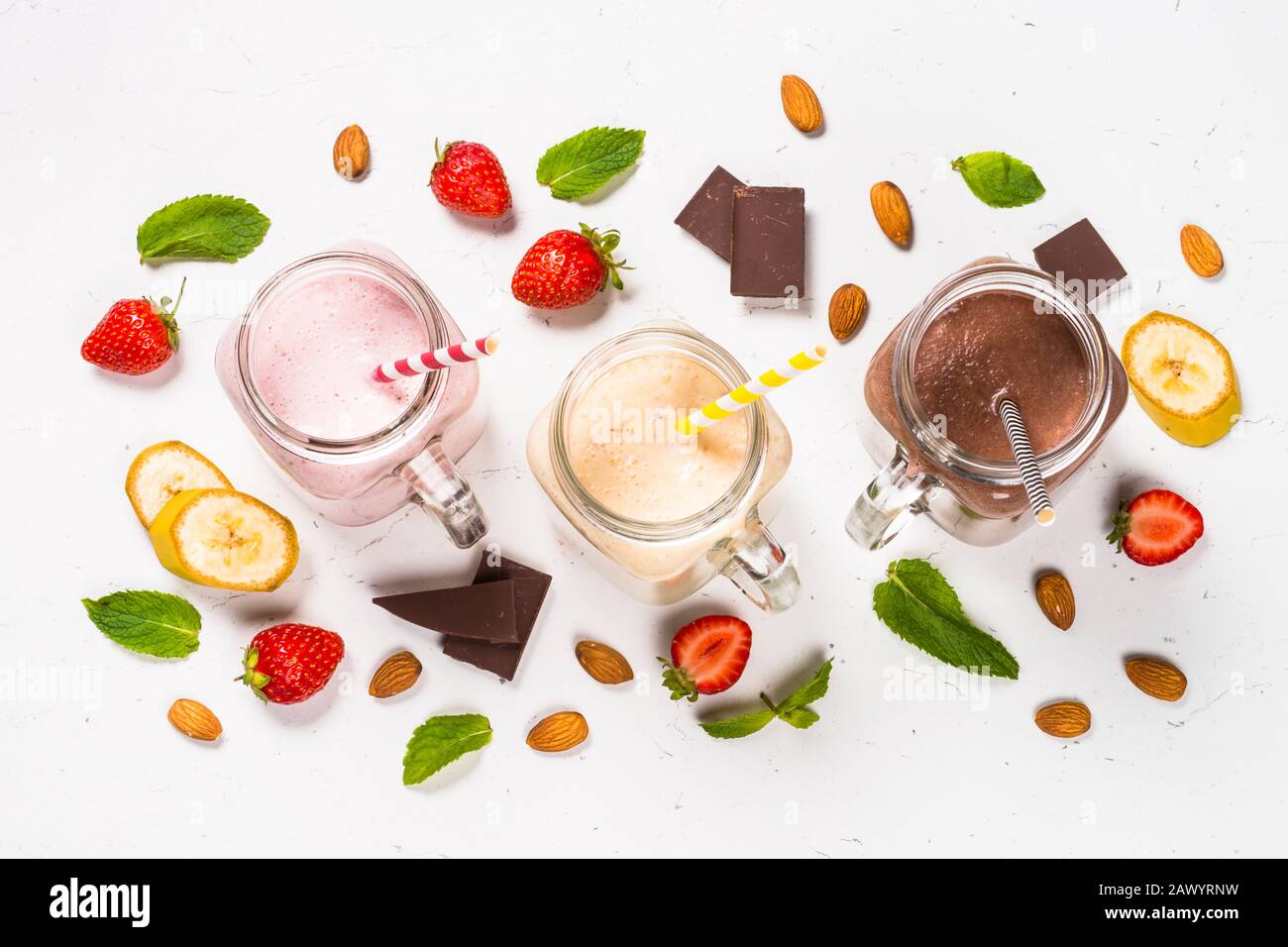 Set of milkshakes in mason jars Stock Photo - Alamy