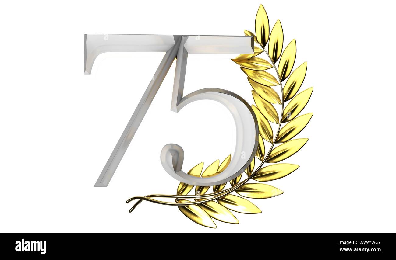 Digital silver number seventy-five and a golden laurel next to it on a ...