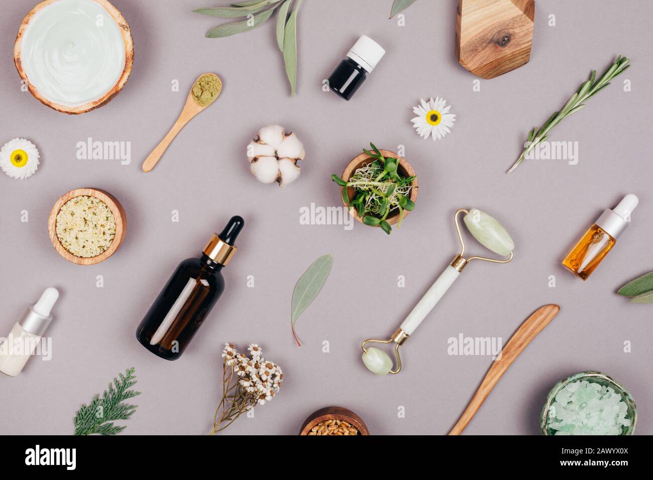 Cosmetics and natural ingredients for healthy skin and face. Pattern ...