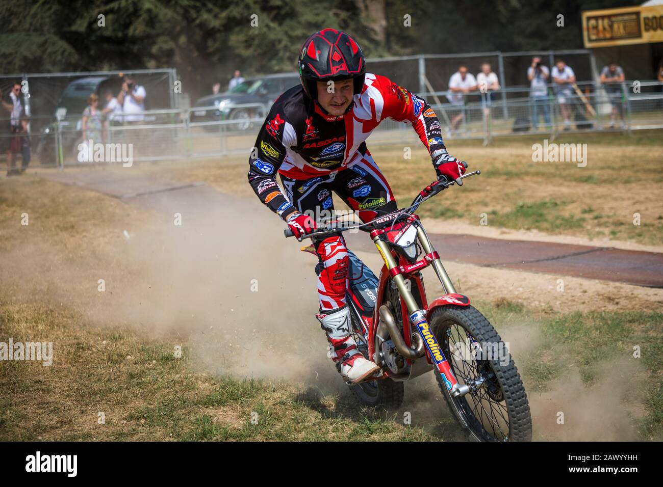 Motorcycle trials rider during a demonstration event at the 2018 ...