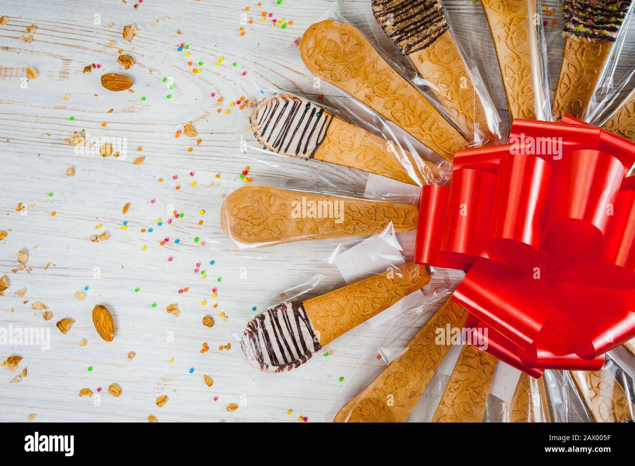 edible cutlery spoon. waffle cookies dessert close-up Stock Photo - Alamy