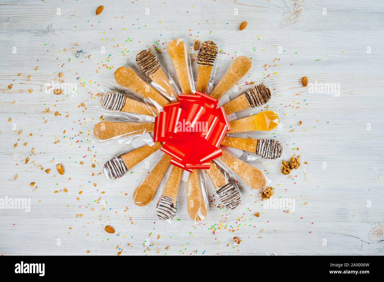 edible cutlery spoon. waffle cookies dessert close-up Stock Photo - Alamy