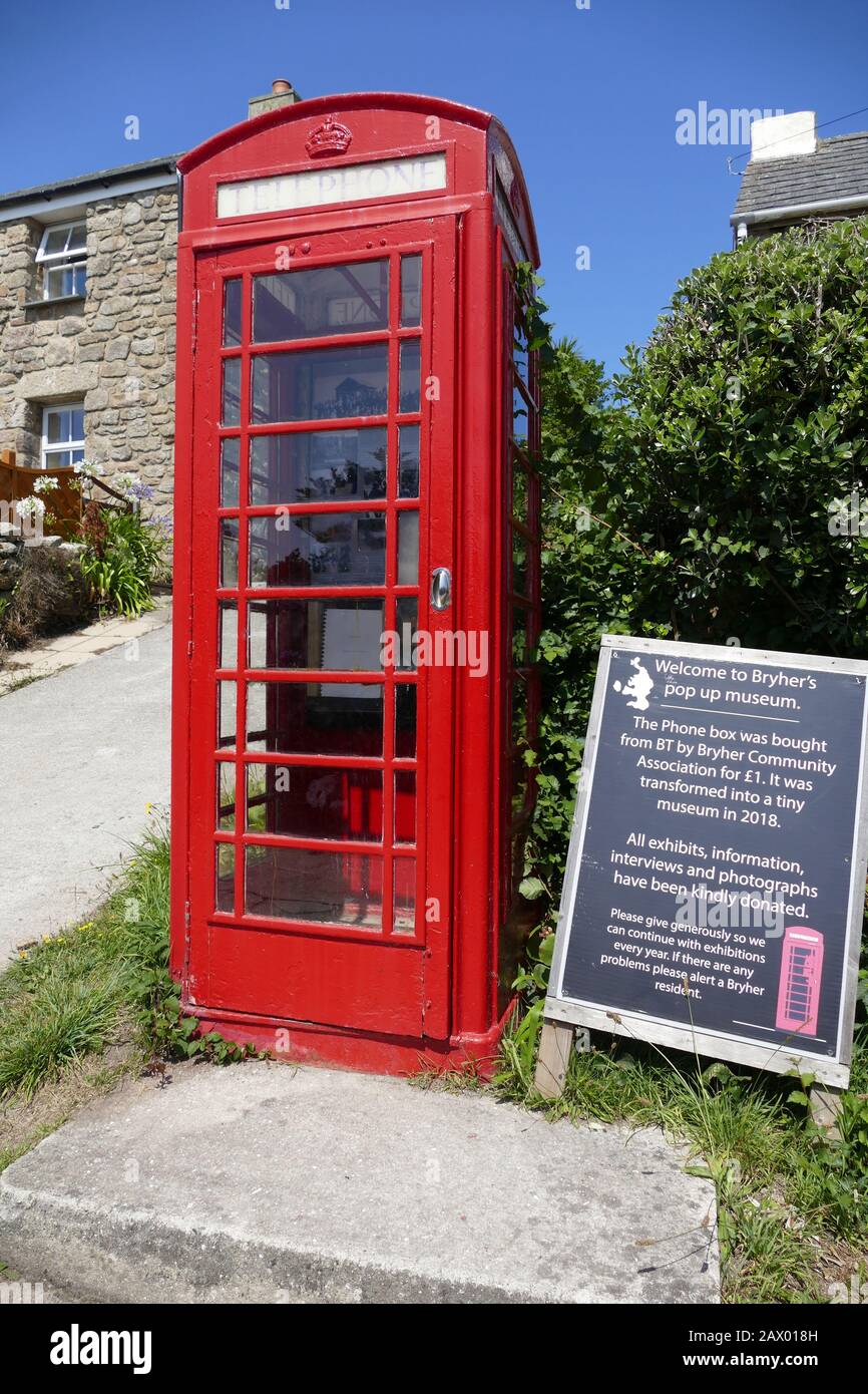 Old red telephone box being used as a museum on the isle of Bryher ...