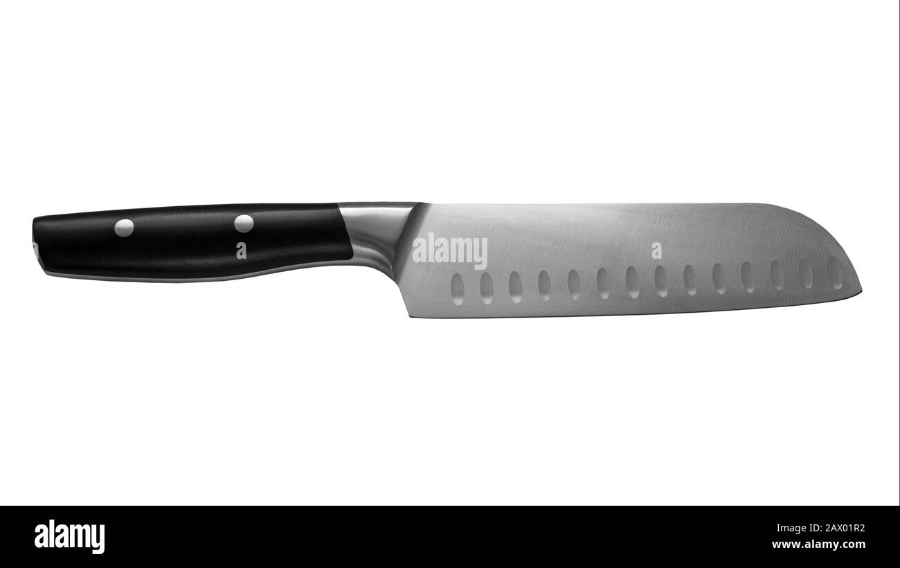 Isolated steel chef kitchen knife in a restaurant. Sharp dangerous ...