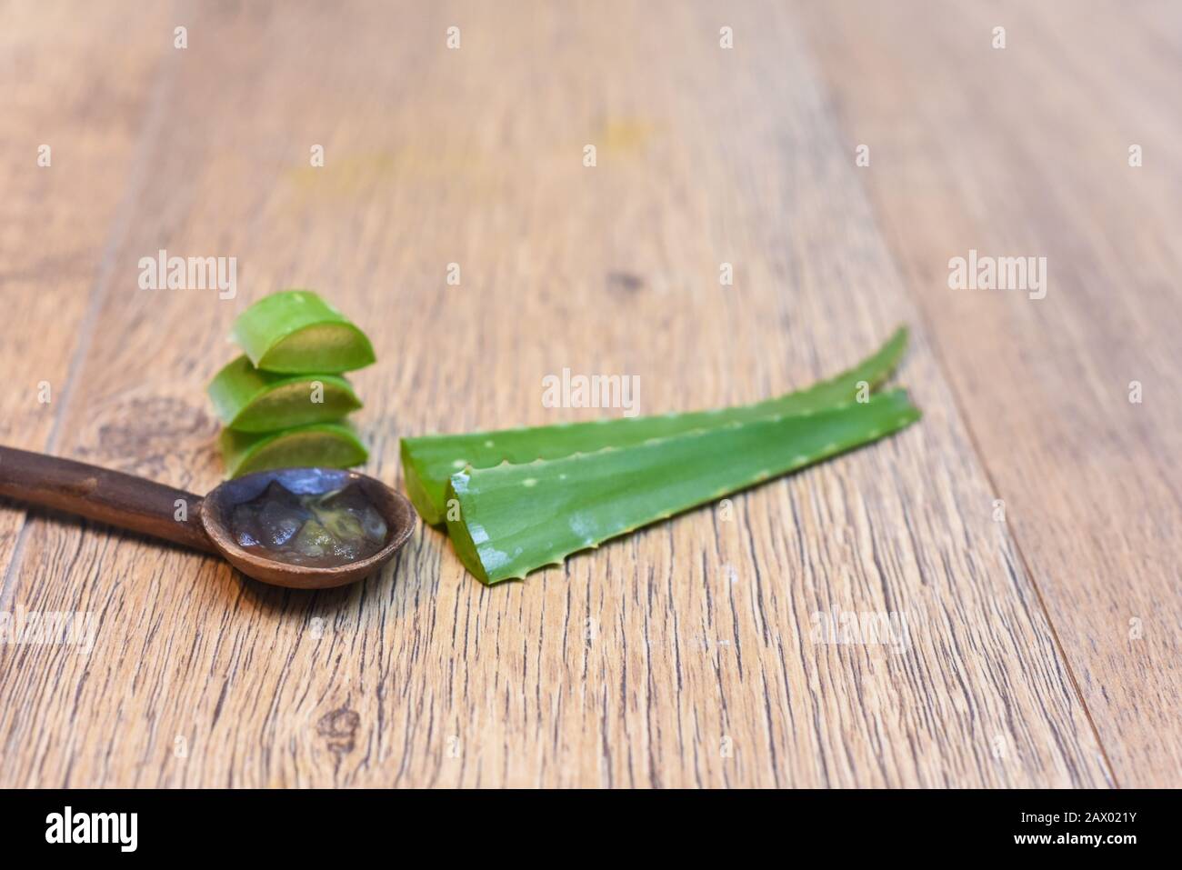 Aloe vera plant cut up in slices with aloe gel for natural healing and ...