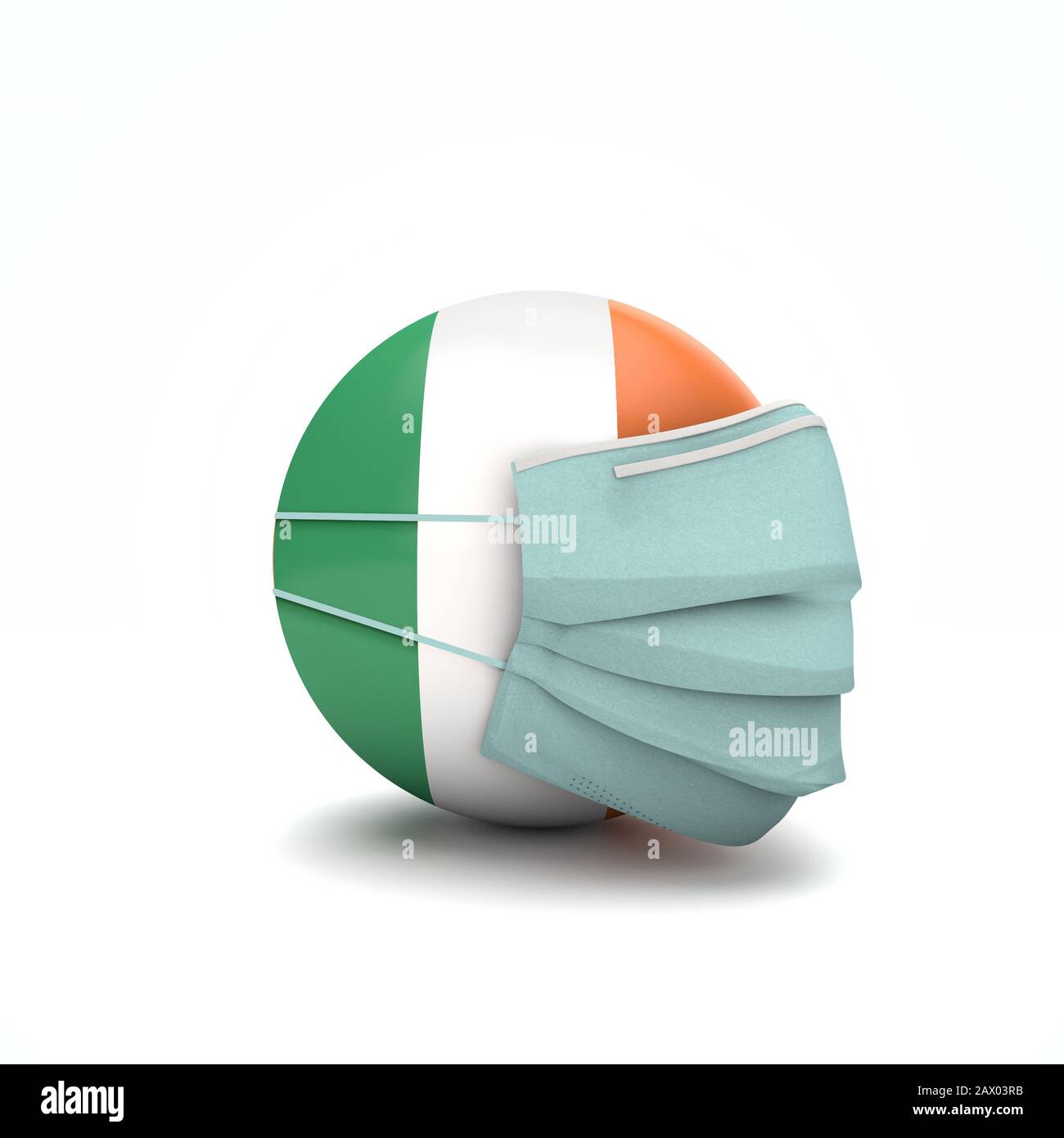 Ireland flag with protective face mask. Novel coronavirus concept. 3D ...