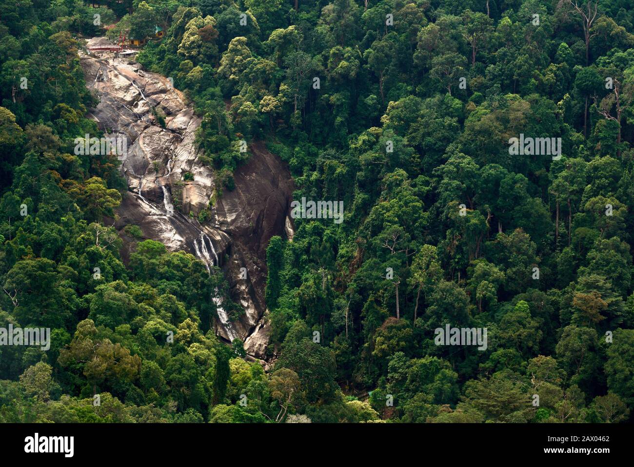 Aerial view of Seven Wells Waterfall from inside the cable car ...