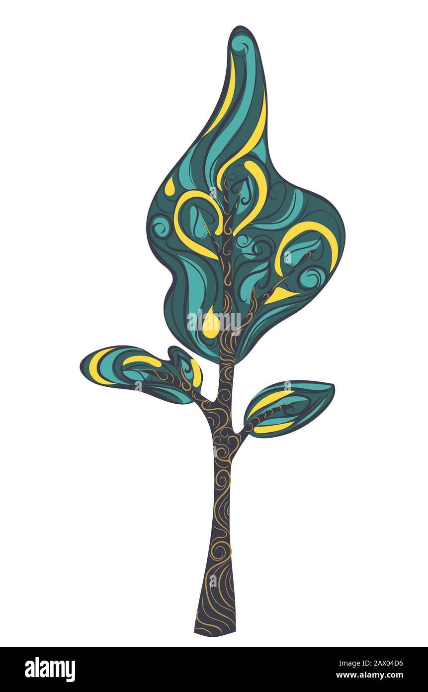 Decorative doodle style tree design on white background Stock Vector ...