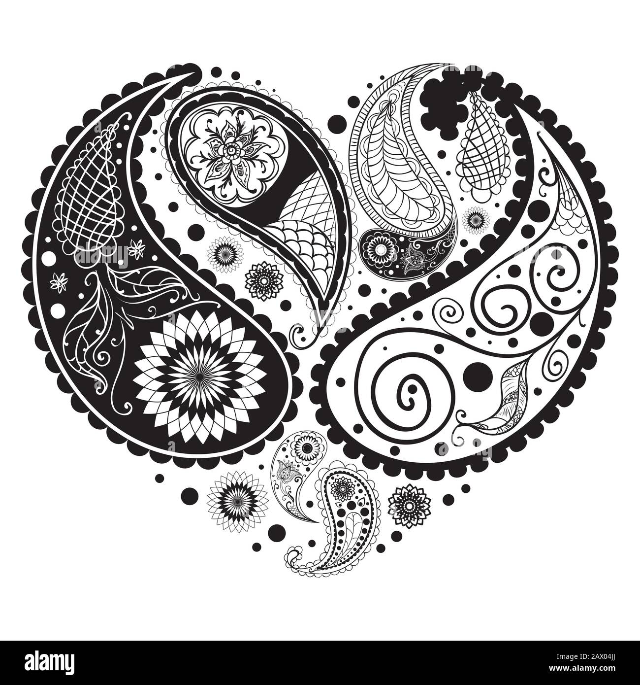 Decorative retro paisley heart pattern design illustration Stock Vector ...