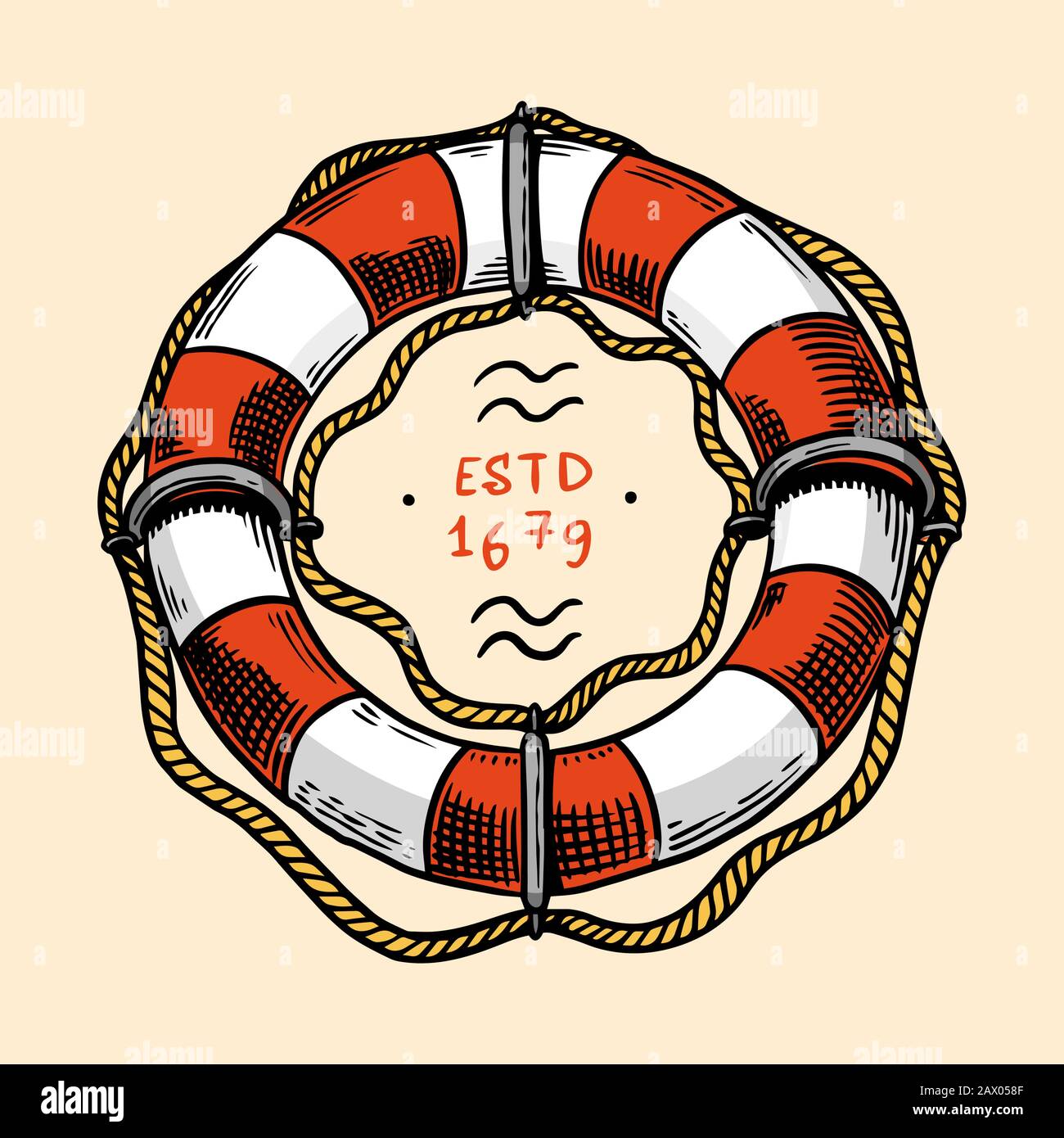 Sea Lifebuoy. Nautical or marine Ring buoy, ocean water wheely or ...