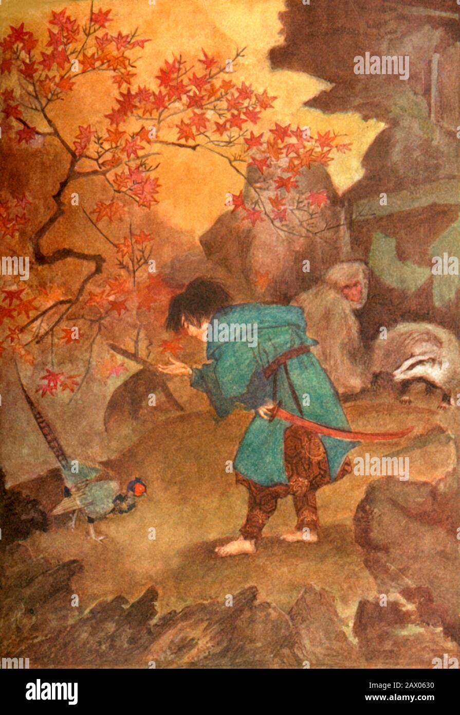 'Momotaro and the Pheasant', 1912. A pheasant agrees to help Momotaro, a hero of Japanese ...