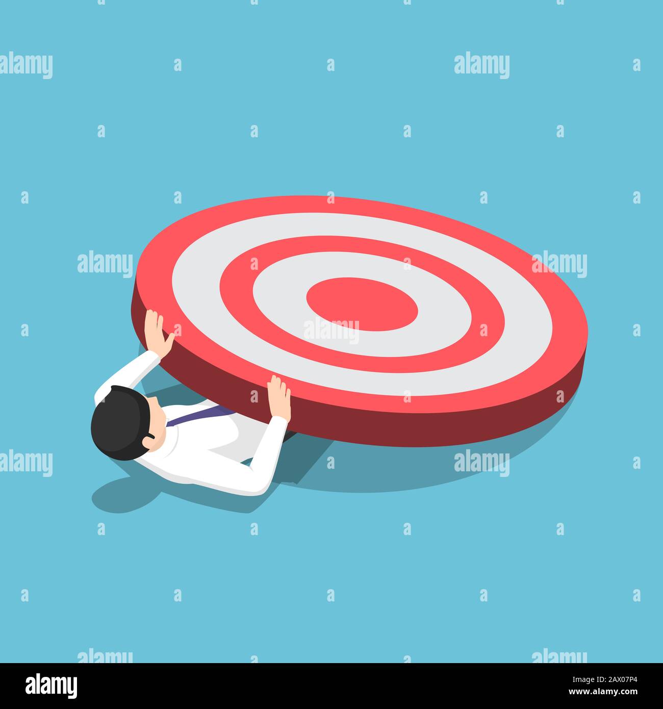 Flat 3d isometric businessman crushed by big target. Business target ...