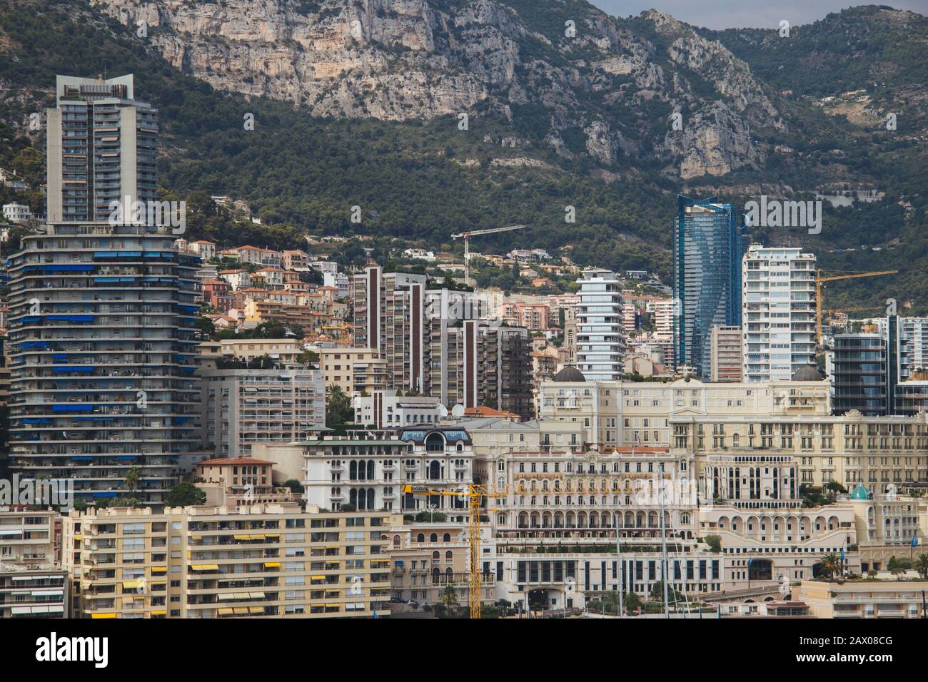 Wide angle shot of the buildings of the city of Monte-Carlo in Monaco ...