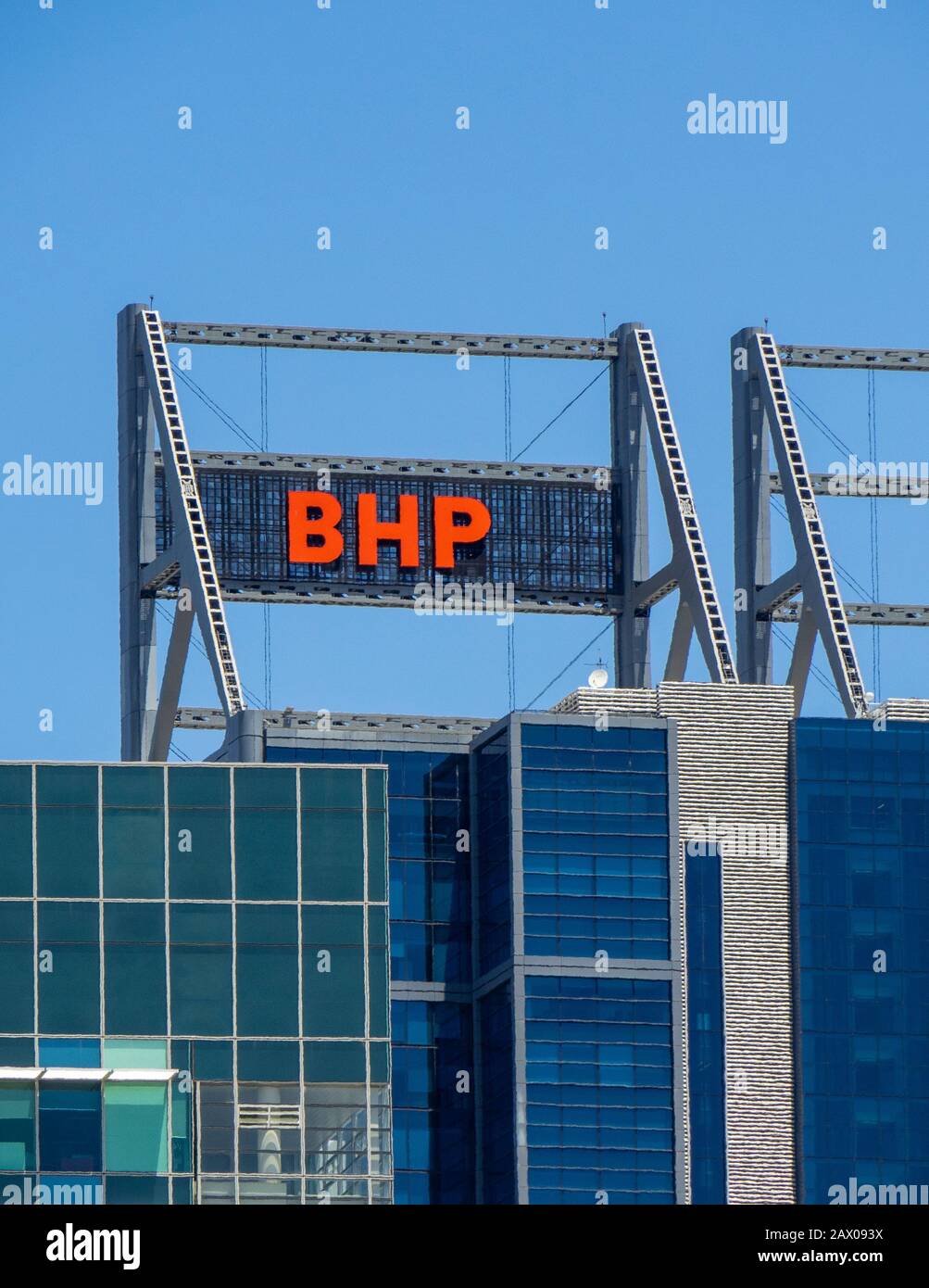 Tower and skyscraper head office of mining company BHP in Perth WA ...