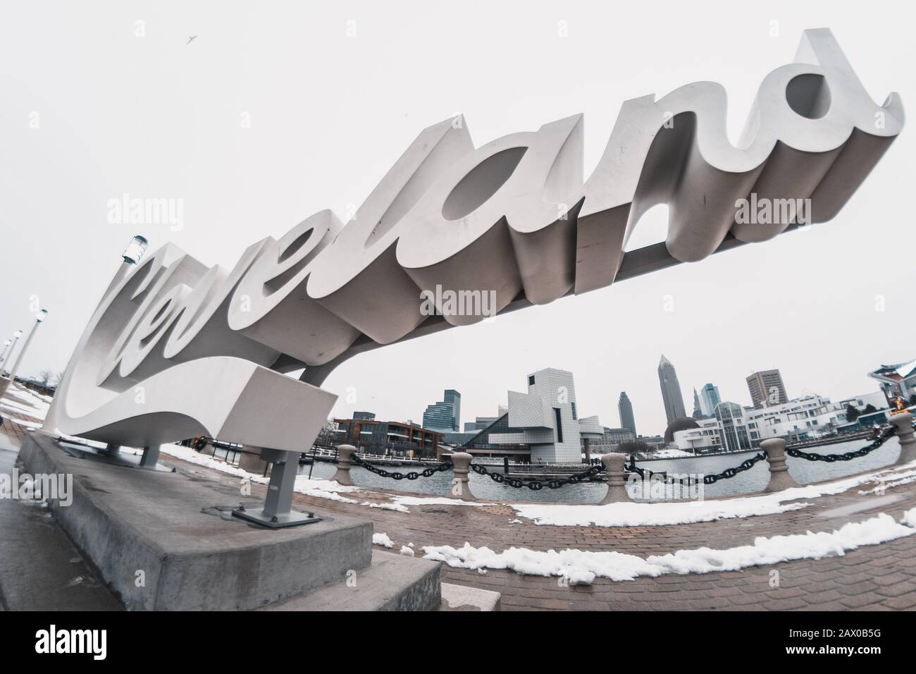 Cleveland Script Sign in Voinovich Park in Cleveland Ohio Stock Photo ...