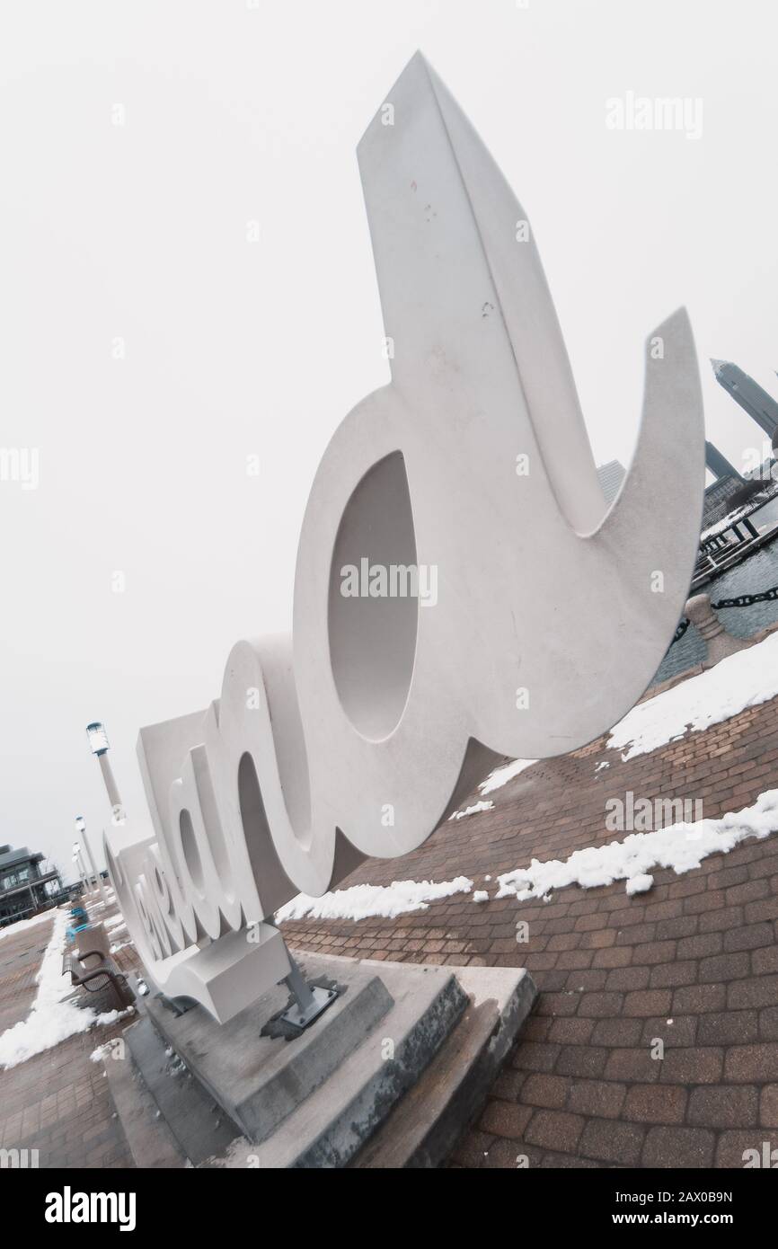 Cleveland Script Sign in Voinovich Park in Cleveland Ohio Stock Photo ...