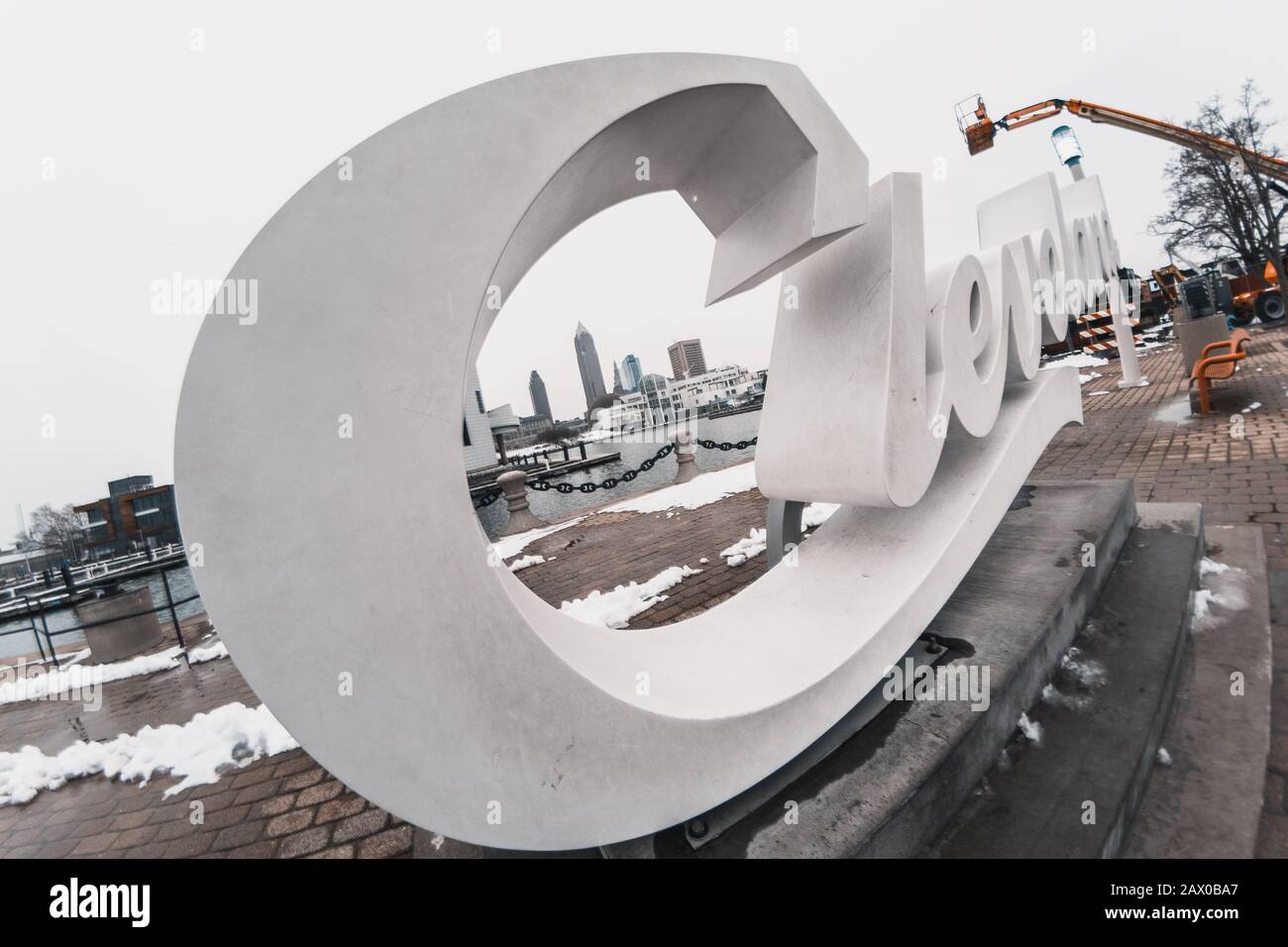 Cleveland Script Sign in Voinovich Park in Cleveland Ohio Stock Photo ...