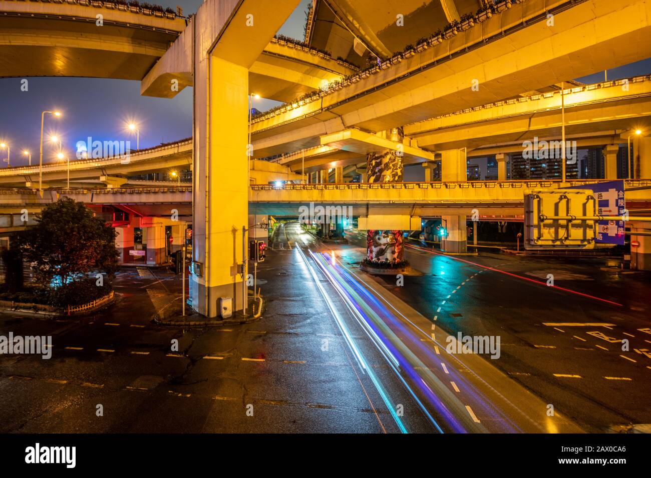 A highway interchange weaving through downtown Shanghai, China Stock ...