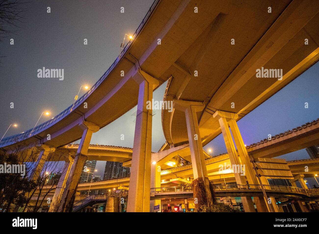 A highway interchange weaving through downtown Shanghai, China Stock ...