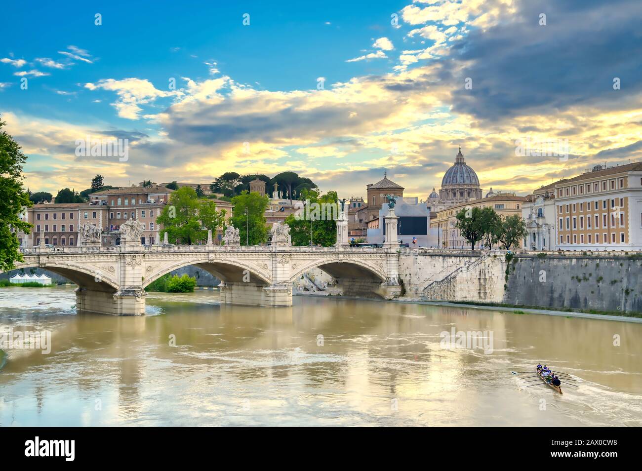 A view along the Tiber River towards Vatican City in Rome, Italy Stock ...