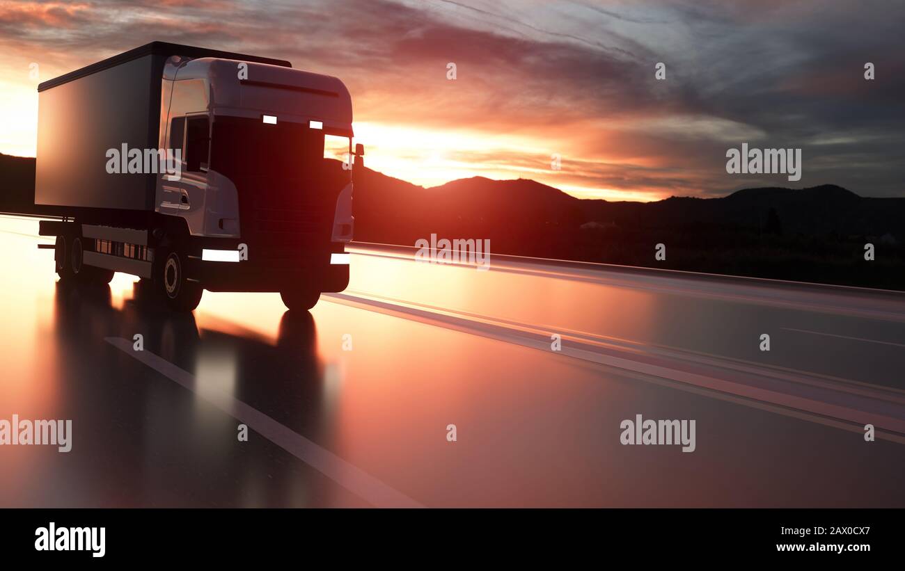 Delivery truck on the road, highway. Transports, logistics concept. 3d ...