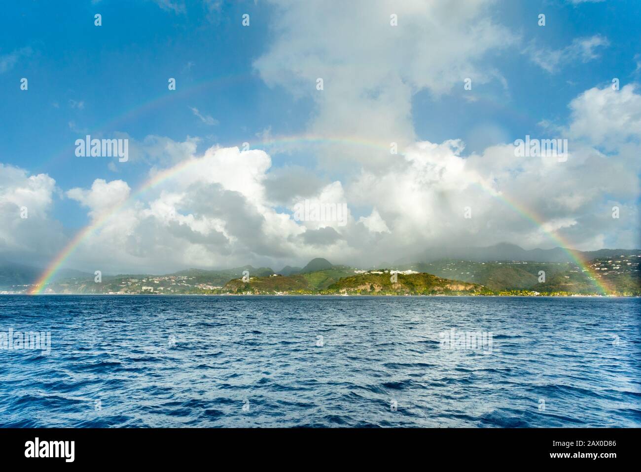 Double rainbow over the caribbean island view from the sea, Saint ...