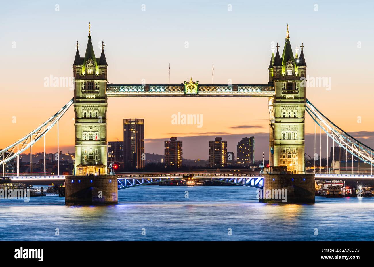 Tower Bridge in London at sunrise Stock Photo - Alamy