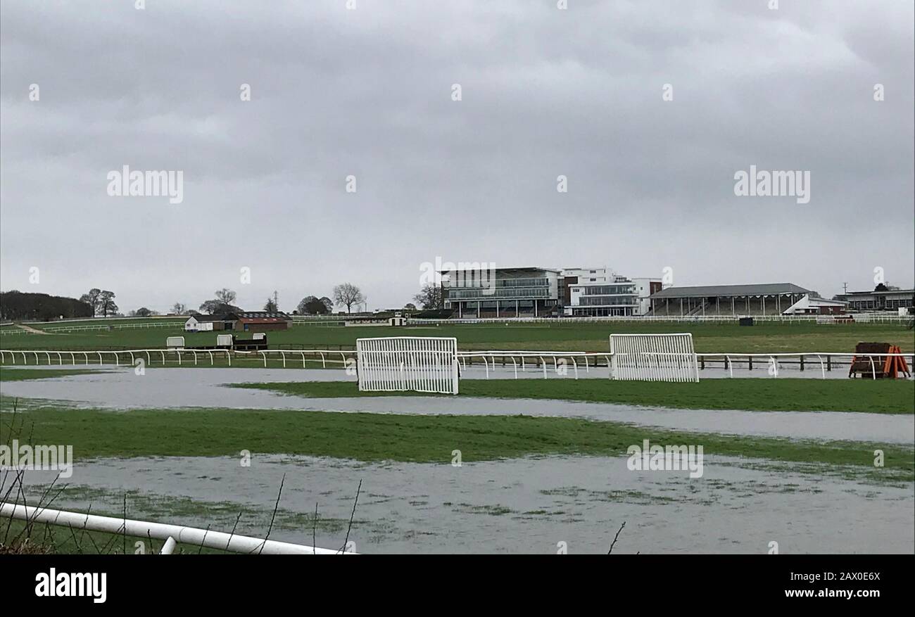 A general view of flooding at Wetherby Racecourse where the race ...