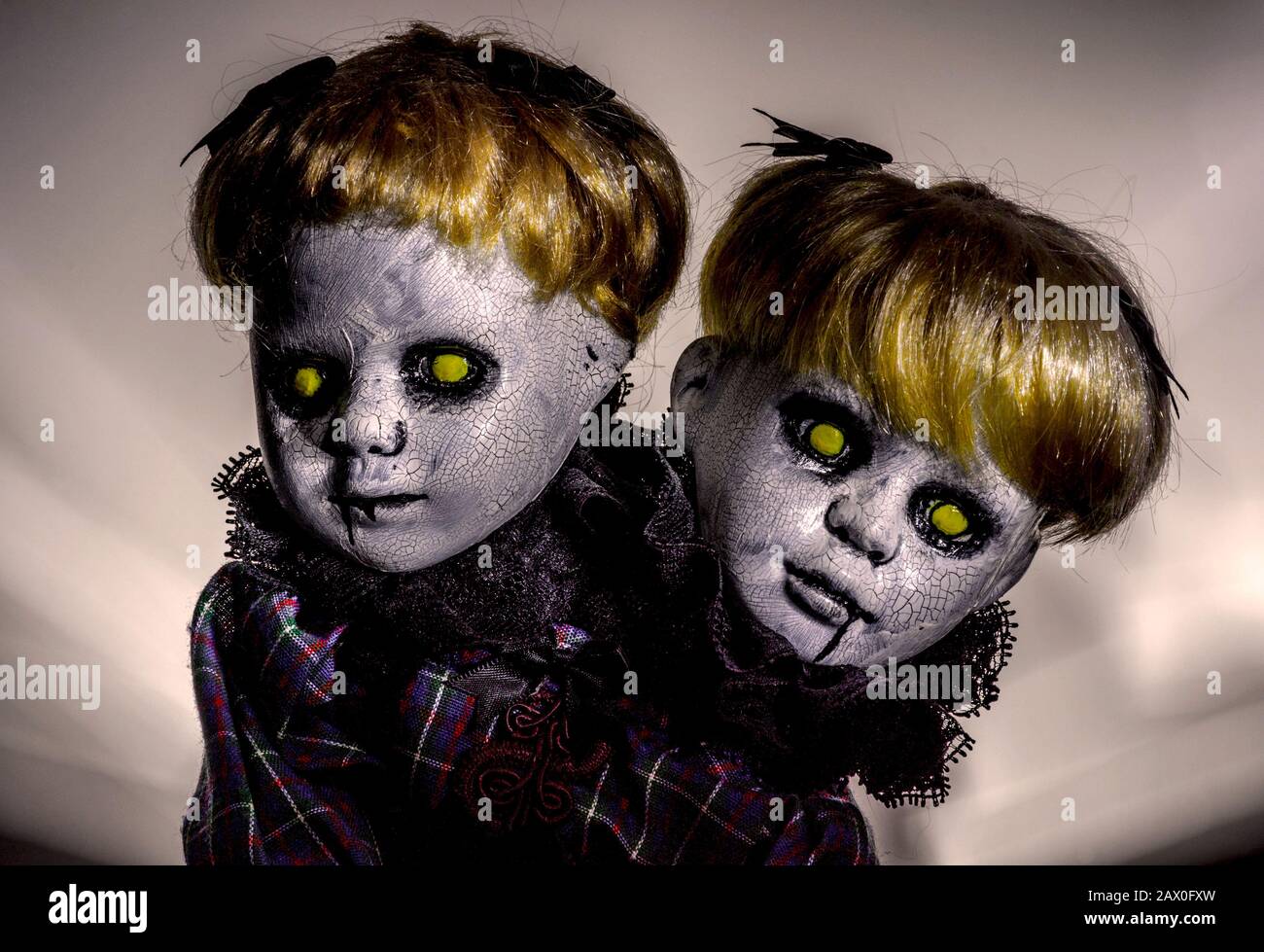Spooky Two Headed Sisters Dolls Stock Photo - Alamy