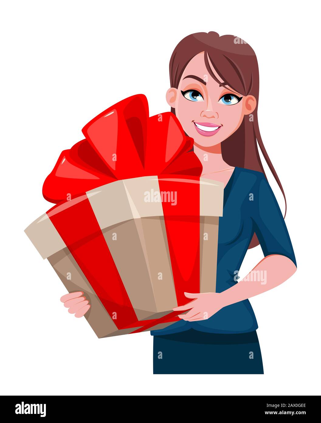 Happy Women's day. Beautiful lady with a big gift box. Cute female ...