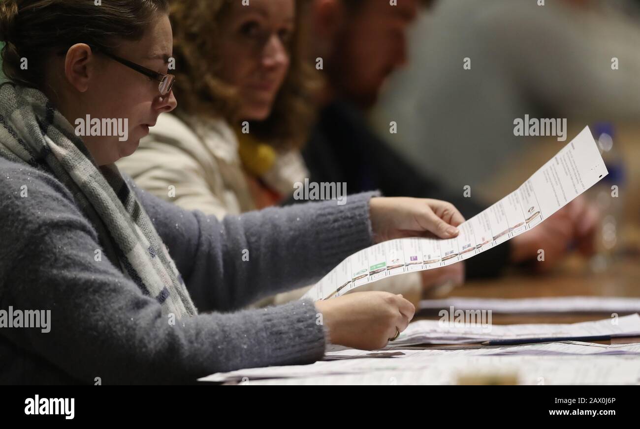 Ballot papers are counted at the RDS in Dublin during the Irish General ...