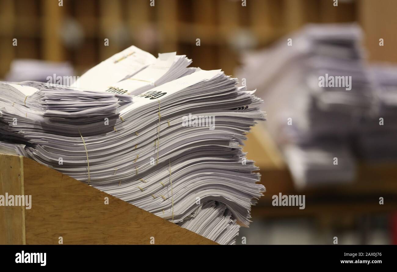 Ballot papers are counted at the RDS in Dublin during the Irish General ...