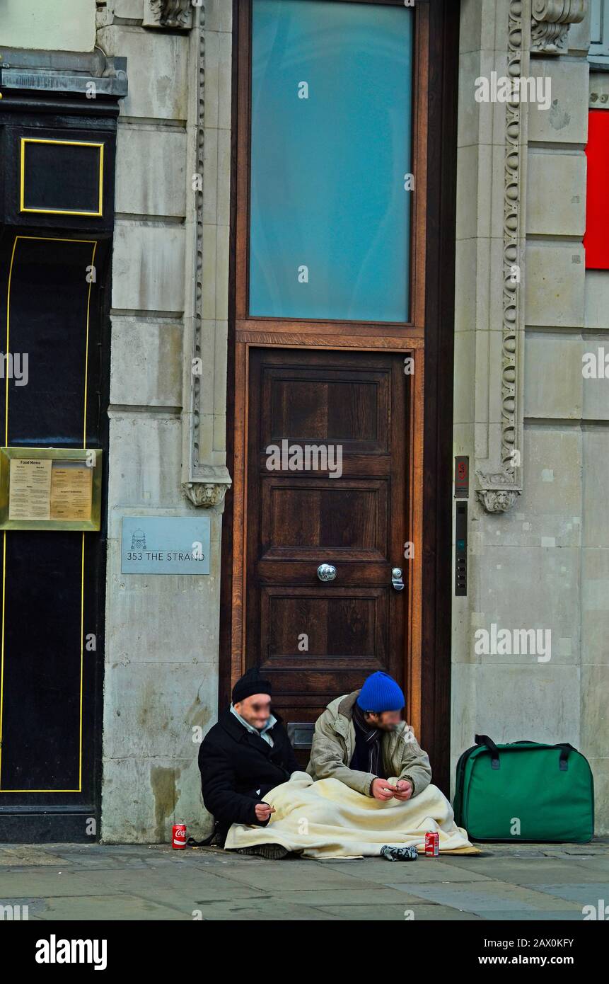 London, United Kingdom - January 16th 2016: Unidentified homeless men ...